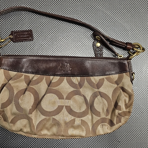 Coach | Bags | Coach Madison Op Art Small Shoulder Bag Beige Brown ...
